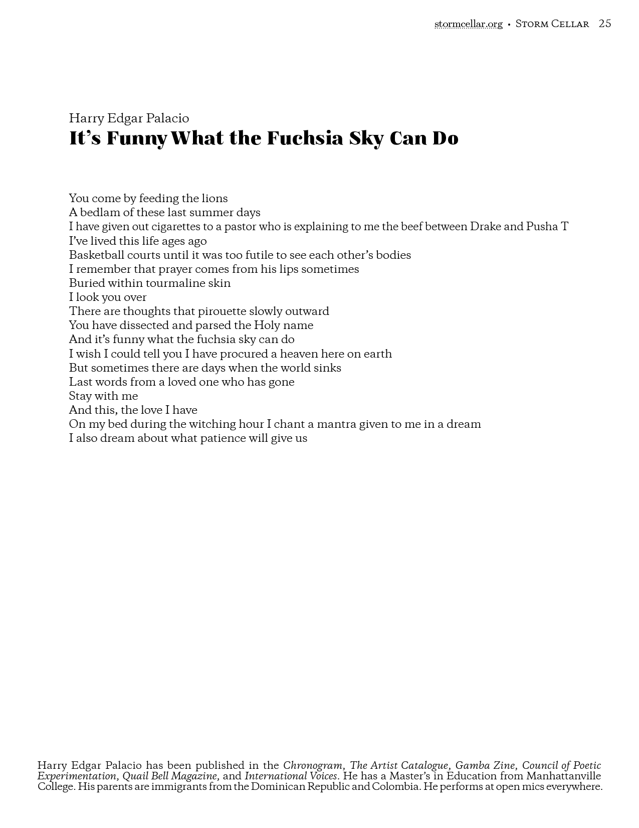 Harry Edgar Palacio: It’s Funny What the Fuchsia Sky Can Do