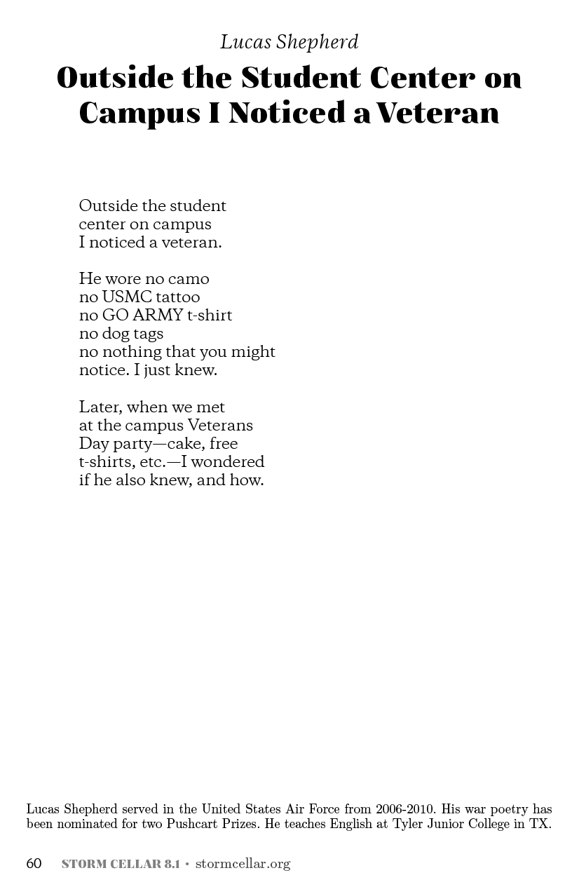 Lucas Shepherd: Outside the Student Center on Campus I Noticed a Veteran